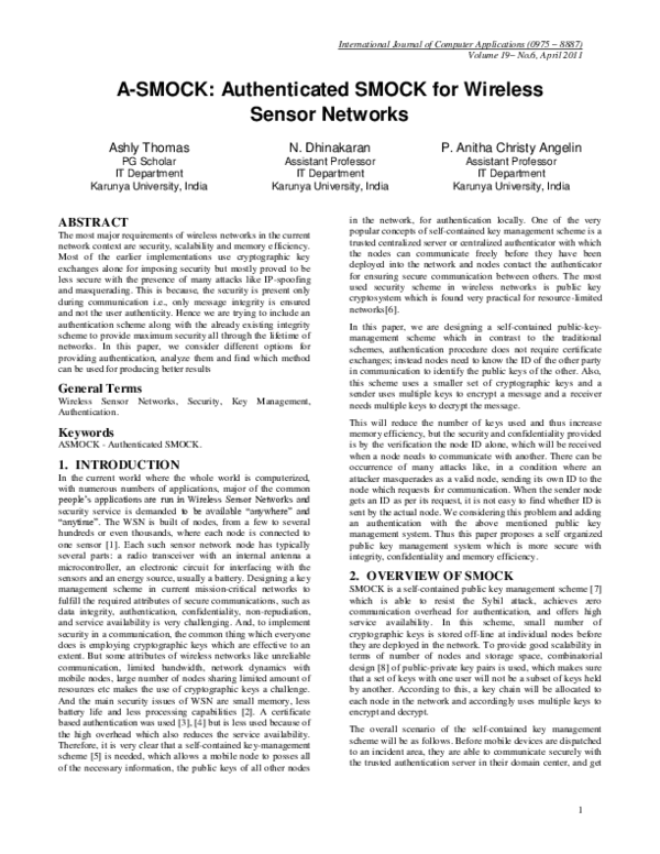 (PDF) ASMOCK: Authenticated SMOCK for Wireless Sensor Networks