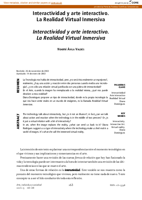 (PDF) Interactividad y arte interactivo. La Realidad Virtual Inmersiva