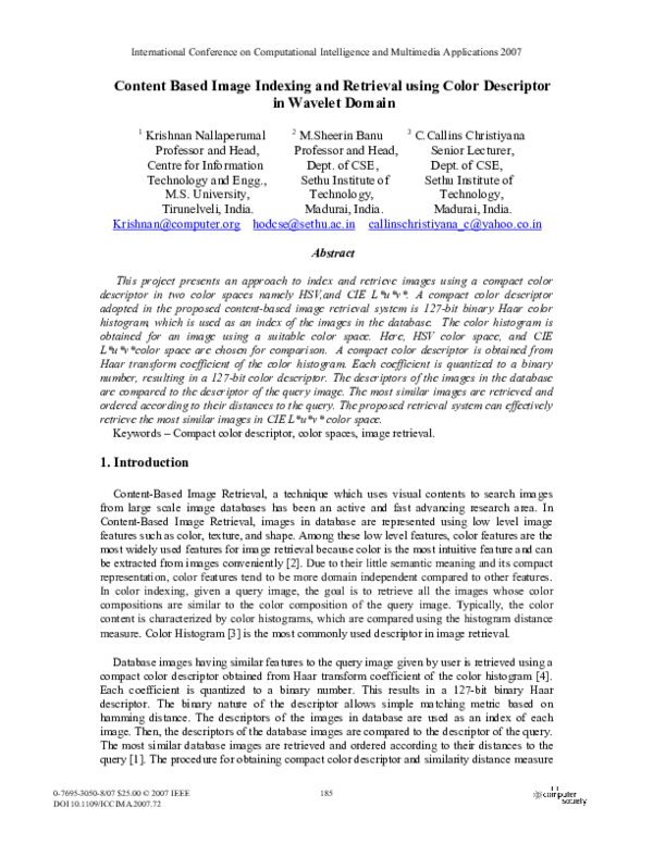 (PDF) Content based image indexing and retrieval using color descriptor in wavelet domain