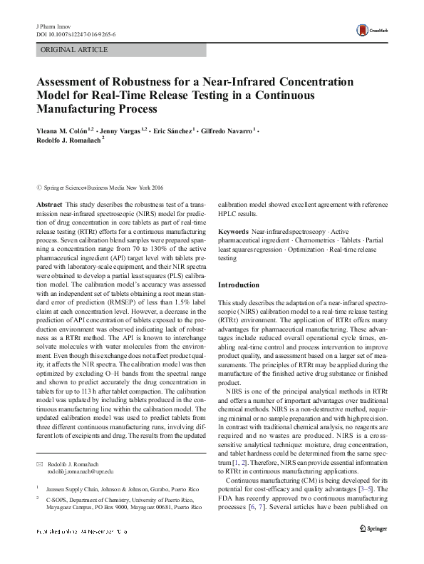 (PDF) Assessment of Robustness for a Near-Infrared Concentration Model ...