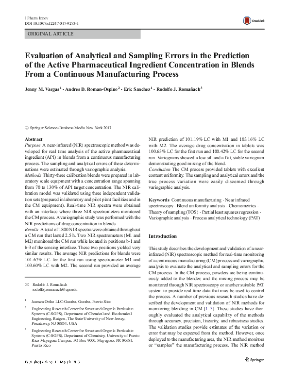 (PDF) Evaluation of Analytical and Sampling Errors in the Prediction of the Active ...