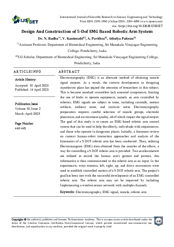 (PDF) Design And Construction of 5-Dof EMG Based Robotic Arm System