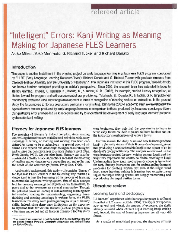 (PDF) Intelligent" Errors: Kanji Writing as Meaning Making for Japanese ...