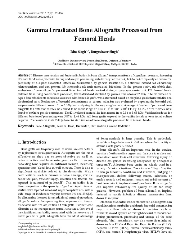 (PDF) Gamma Irradiated Bone Allografts Processed from Femoral Heads