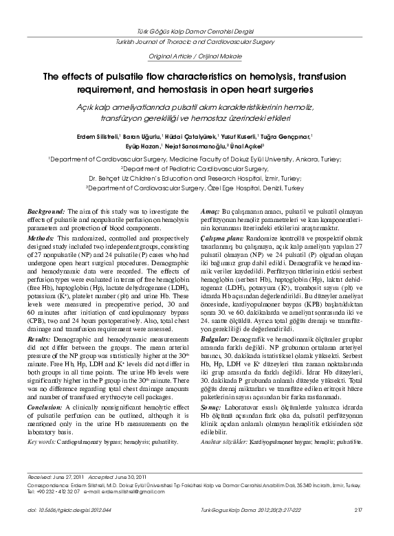 (PDF) The effects of pulsatile flow characteristics on hemolysis ...