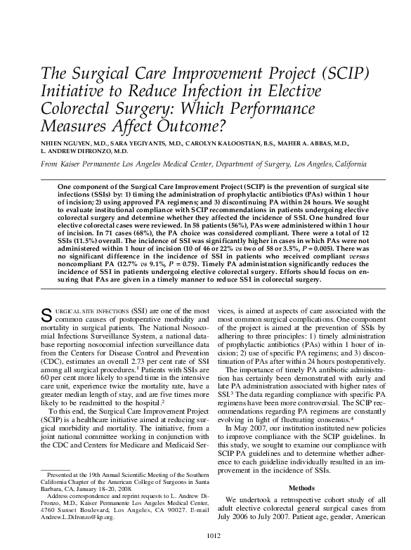 (PDF) The Surgical Care Improvement Project (SCIP) Initiative to Reduce ...