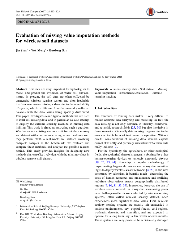(PDF) Assessing Imputation Methods for Soil Data