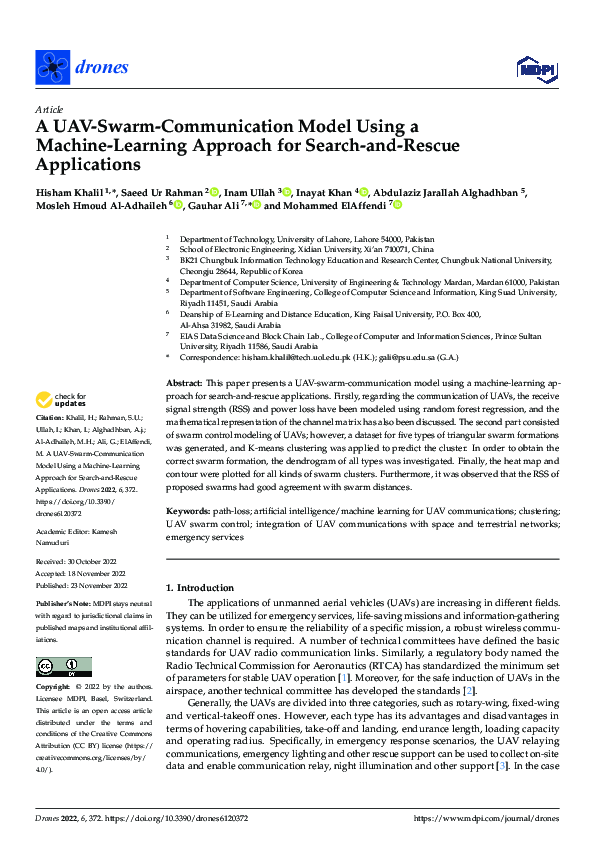 Pdf A Uav Swarm Communication Model Using A Machine Learning Approach