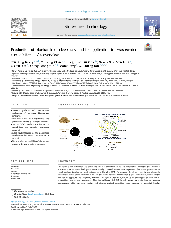 (PDF) Production of biochar from rice straw and its application for ...