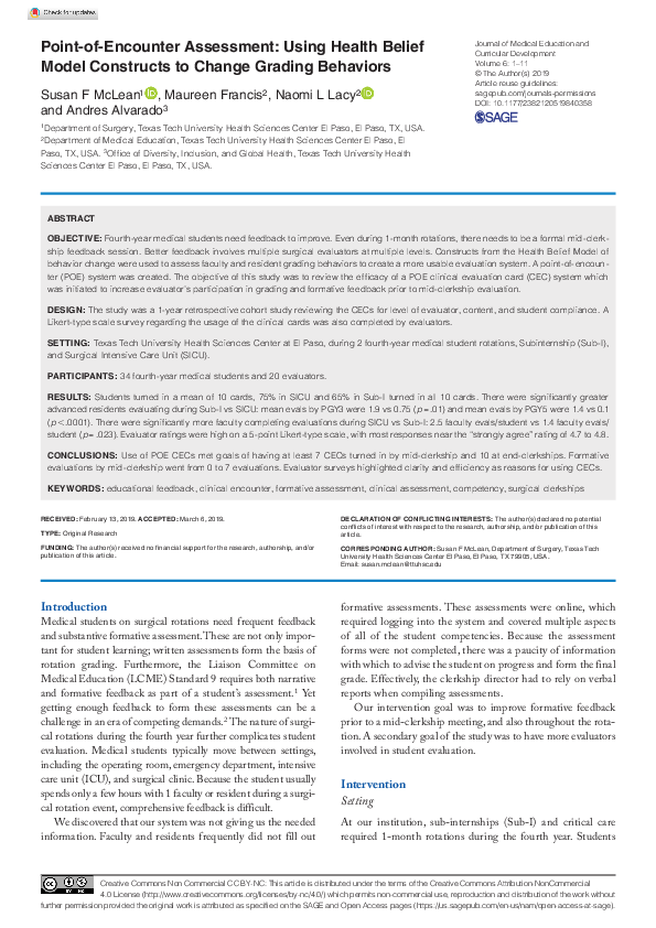 (PDF) Point-of-Encounter Assessment: Using Health Belief Model ...