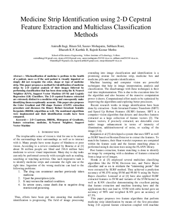 (PDF) Identifying Medicine Strips via 2-D Cepstral Features and Classifiers