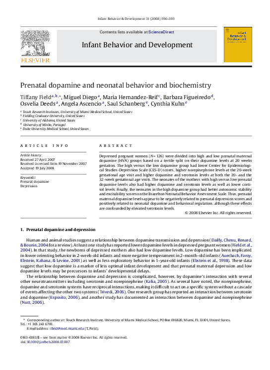 (PDF) Prenatal dopamine and neonatal behavior and biochemistry
