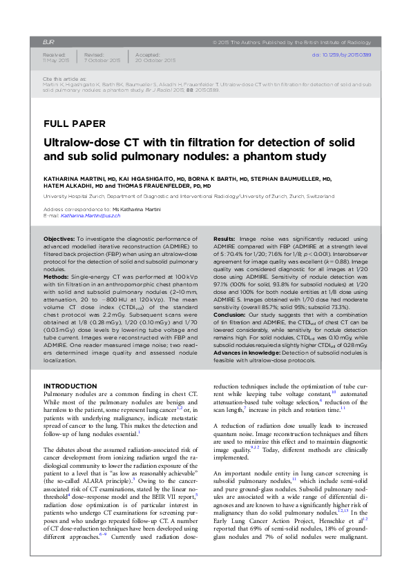 (PDF) Ultralow-dose CT with tin filtration for detection of solid and ...