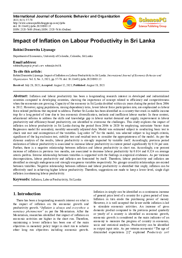 (PDF) Impact of Inflation on Labour Productivity in Sri Lanka