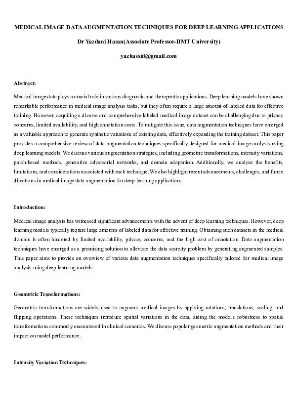 Pdf Medical Image Data Augmentation Techniques For Deep Learning