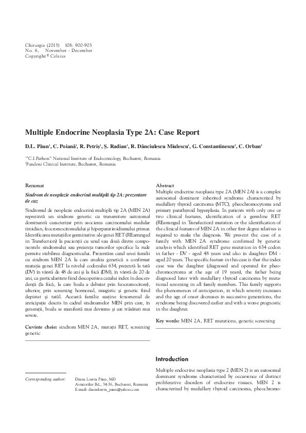 (PDF) Multiple endocrine neoplasia type 2A: case report | Serban Radian ...