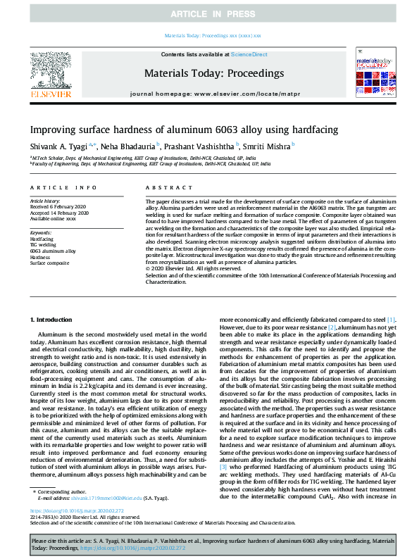 (PDF) Improving surface hardness of aluminum 6063 alloy using hardfacing