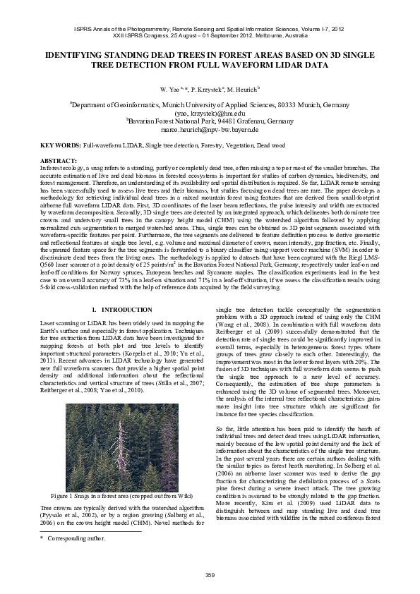 (PDF) Identifying Standing Dead Trees in Forest Areas Based on 3D Single Tree Detection from ...