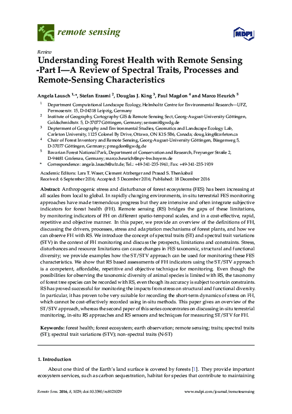 (PDF) Understanding Forest Health with Remote Sensing -Part I—A Review ...