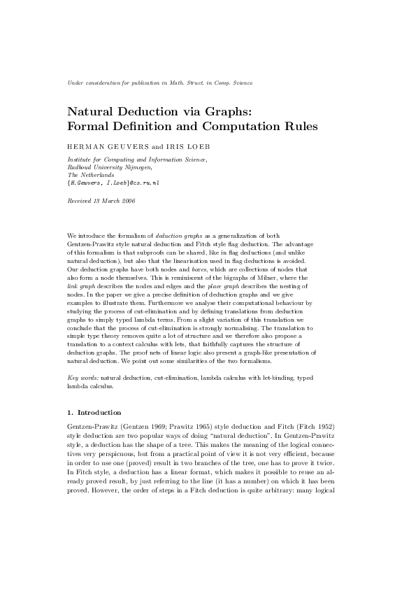 Pdf Natural Deduction Via Graphs Formal Definition And Computation Rules 