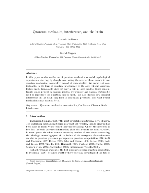 (PDF) Quantum mechanics, interference, and the brain