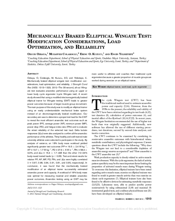 (PDF) Mechanically Braked Elliptical Wingate Test