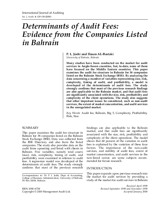 (PDF) Determinants of Audit Fees: Evidence from the Companies Listed in ...