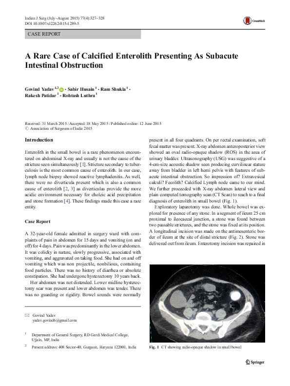 (PDF) A Rare Case of Calcified Enterolith Presenting As Subacute ...