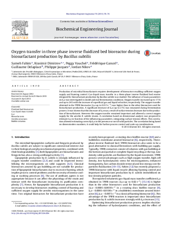(PDF) Oxygen transfer in three phase inverse fluidized bed bioreactor ...