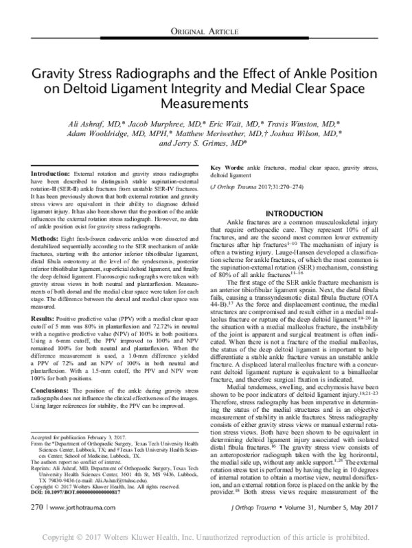 (PDF) Gravity Stress Radiographs and the Effect of Ankle Position on ...