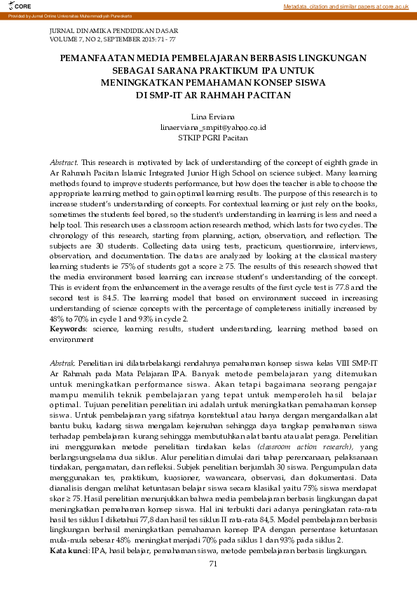 (PDF) Pemanfaatan Media Pembelajaran Berbasis Lingkungan Sebagai Sarana Praktikum Ipa Untuk ...