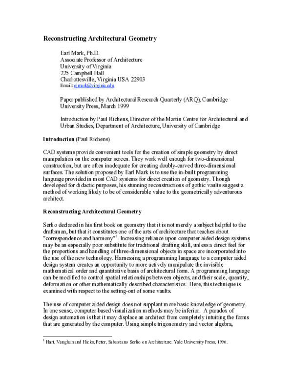(PDF) Reconstructing architectural geometry