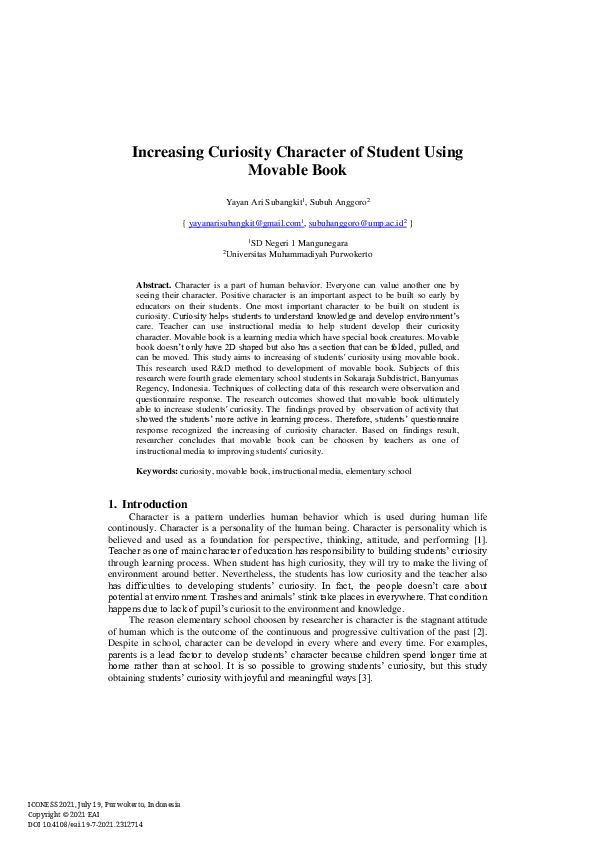 (PDF) Increasing Curiosity Character of Student Using Movable Book