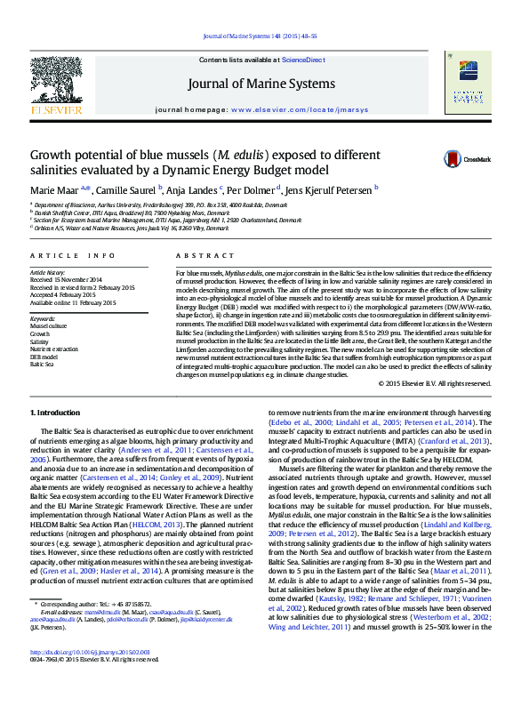 (PDF) Growth potential of blue mussels (M. edulis) exposed to different ...