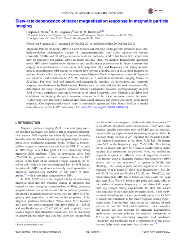 (PDF) Slew-rate dependence of tracer magnetization response in magnetic particle imaging