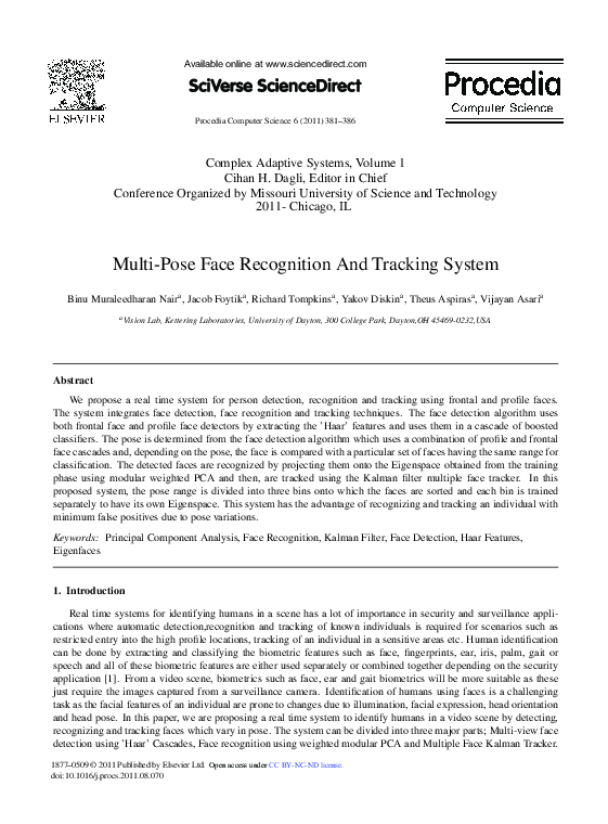 (PDF) Multi-Pose Face Recognition And Tracking System | Binu Nair - Academia.edu