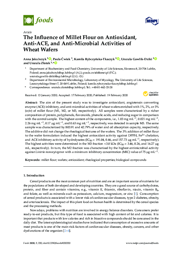 (PDF) The Influence of Millet Flour on Antioxidant, Anti-ACE, and Anti ...