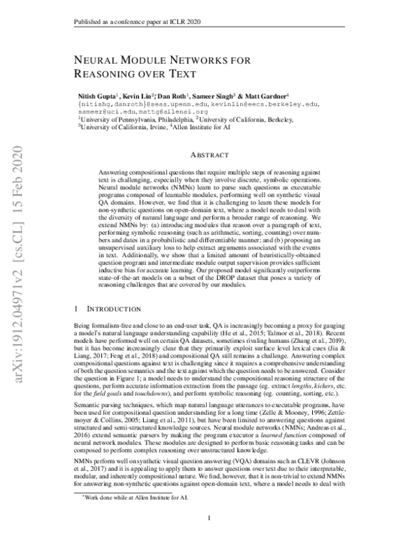 (PDF) Neural Module Networks for Reasoning over Text | Nitish Gupta - Academia.edu