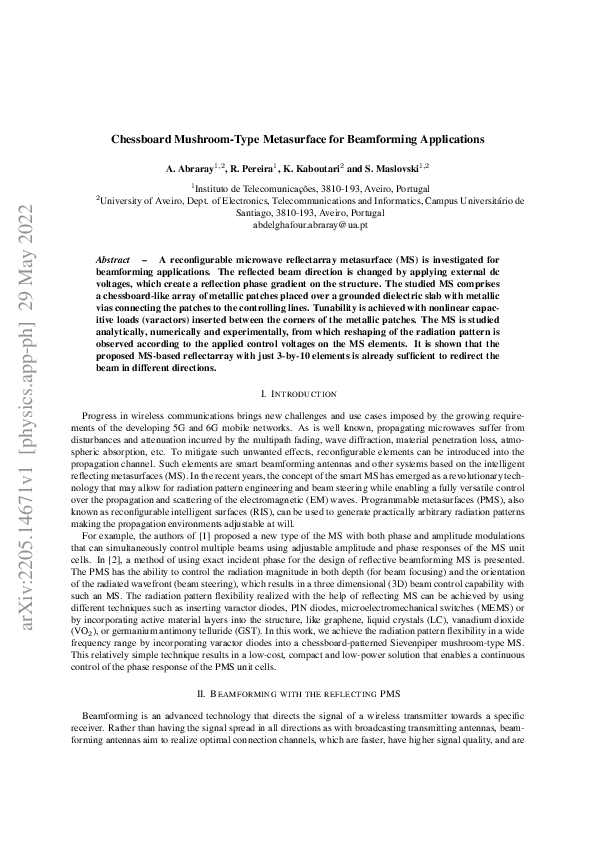 (PDF) Chessboard Mushroom-Type Metasurface for Beamforming Applications