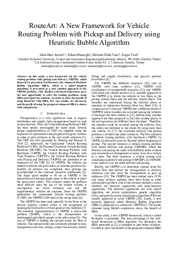 Pdf Routeart A New Framework For Vehicle Routing Problem With Pickup And Delivery Using