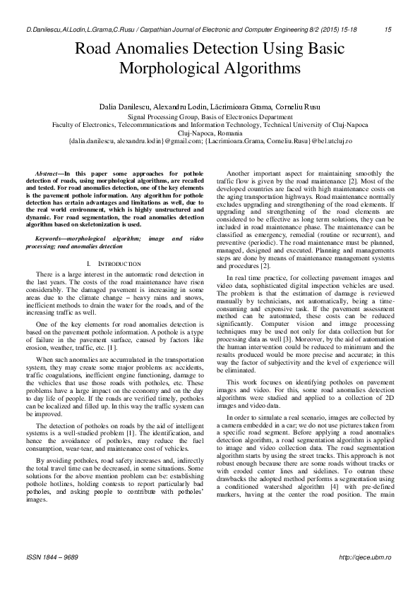 (PDF) Road Anomalies Detection Using Basic Morphological Algorithms (PDF) Road Anomalies Detection Using Basic Morphological Algorithms