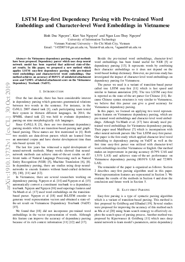 (PDF) LSTM Easy-first Dependency Parsing with Pre-trained Word Embeddings and Character-level ...