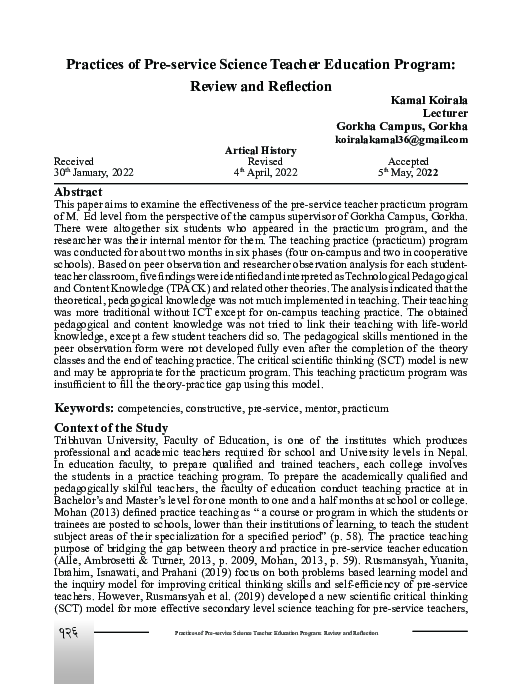(PDF) Practices of Pre-service Science Teacher Education Program ...
