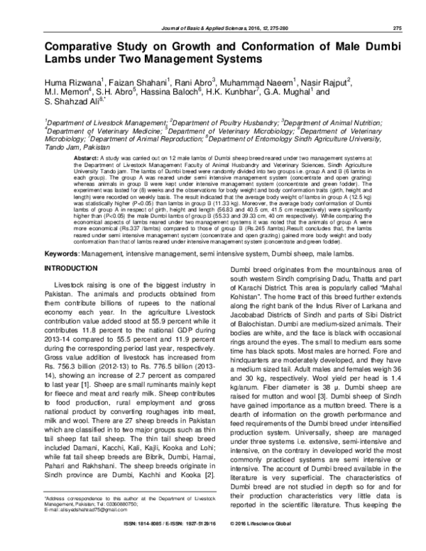 (PDF) Comparative Study on Growth and Conformation of Male Dumbi Lambs ...