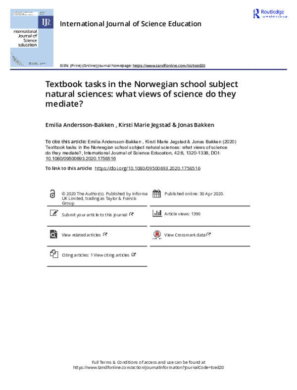(PDF) Textbook tasks in the Norwegian school subject natural sciences ...