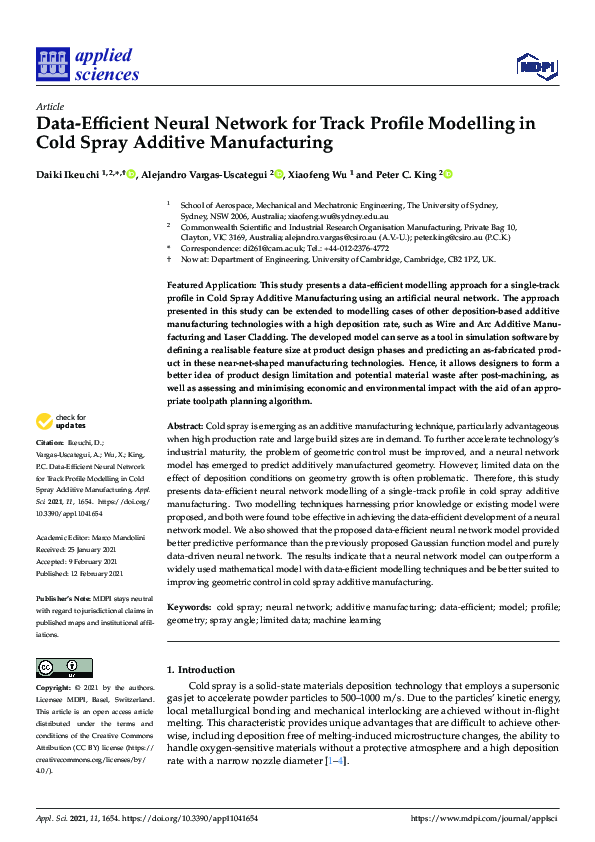 (PDF) Data-efficient Machine Learning for Geometry Modelling in Cold Spray Additive Manufacturing