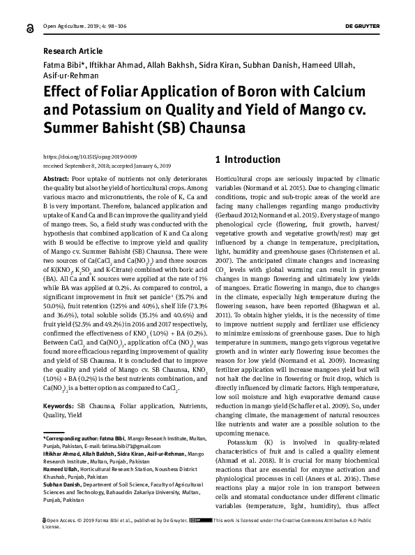 Pdf Effect Of Foliar Application Of Boron With Calcium And Potassium