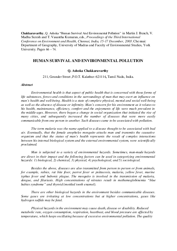 (PDF) Human Survival and Environmental Pollution