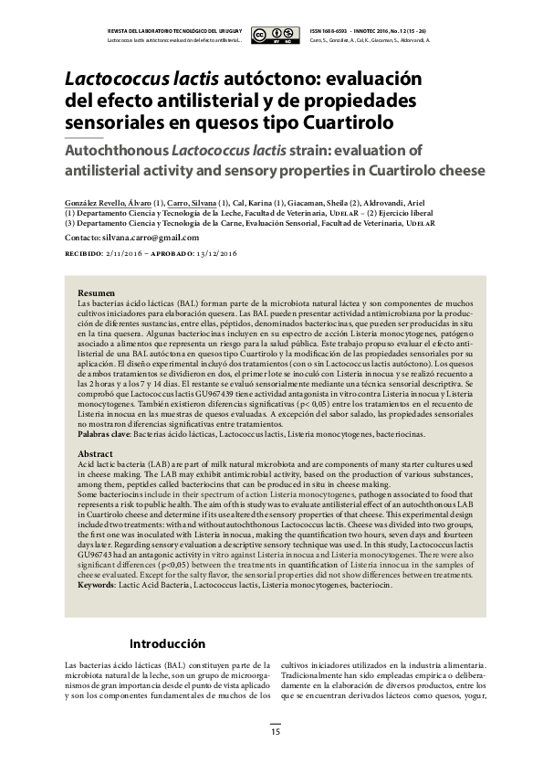 (PDF) Lactococcus lactis autóctono: evaluación del efecto antilisterial y de propiedades ...