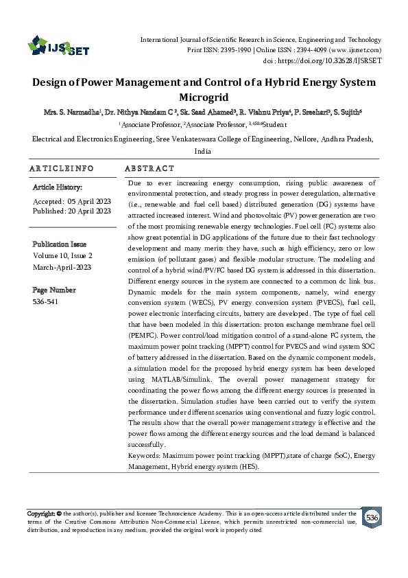 (PDF) Design of Power Management and Control of a Hybrid Energy System ...